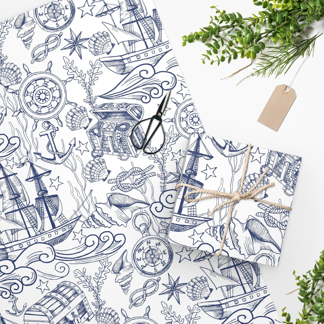 Nautical Wrapping Paper, Sea Anchor, Helm, Under the Sea Gift Wrap ...