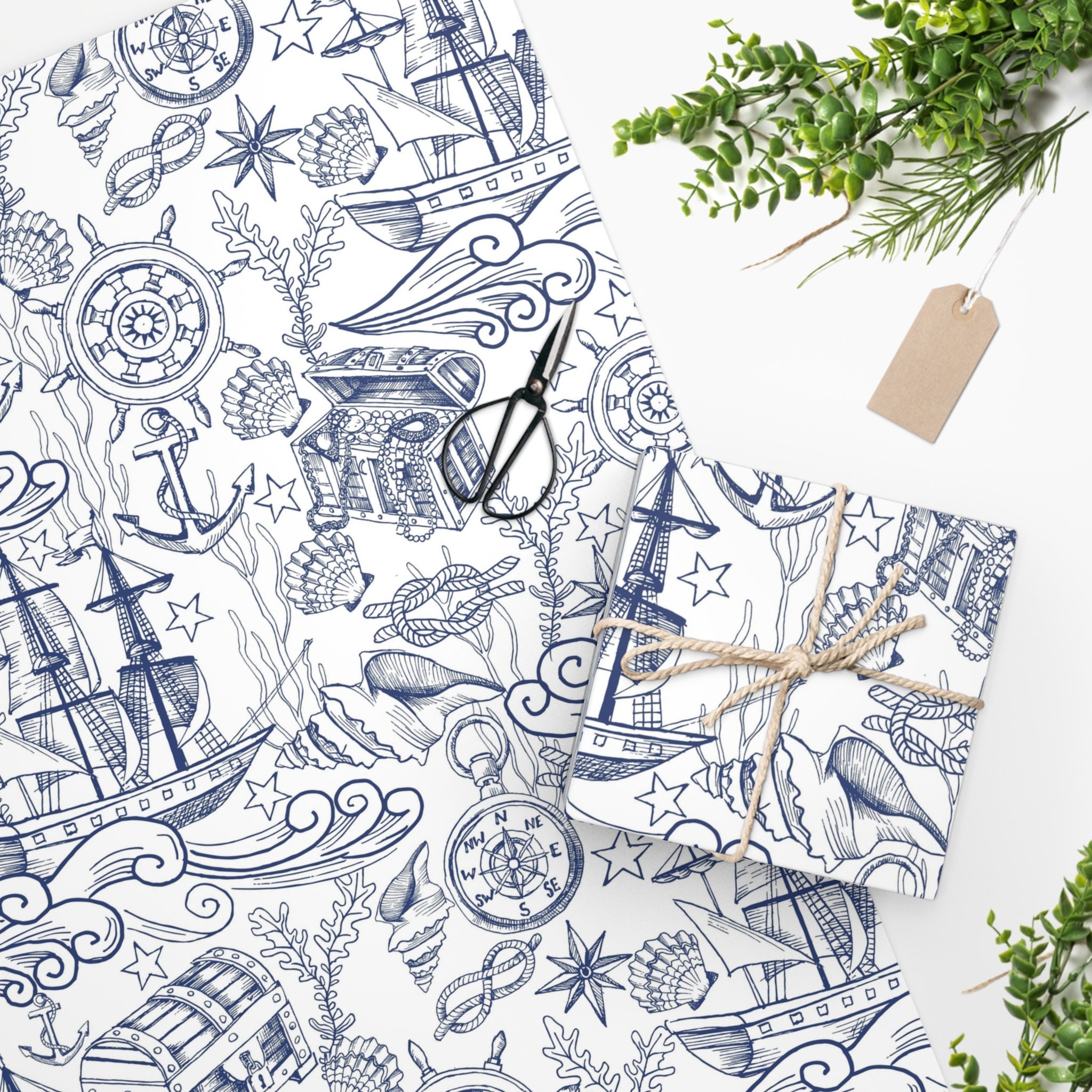 Nautical Wrapping Paper, Sea Anchor, Helm, Under the Sea Gift Wrap ...