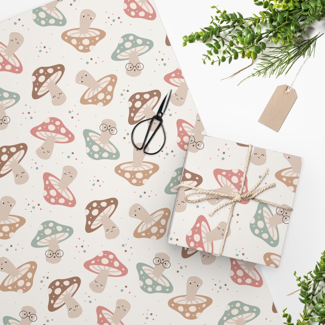 Kawaii Mushroom Wrapping Paper, Mushroom Wrapping Paper, Cute Wrapping ...