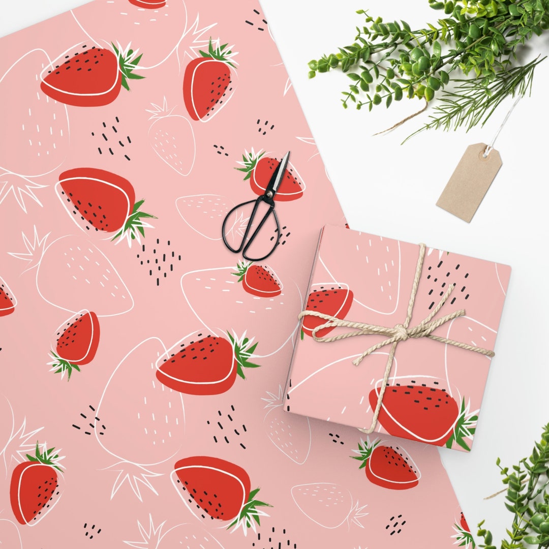 Strawberry Wrapping Paper, Fruit Gift Wrap, Birthday Gift Wrap ...