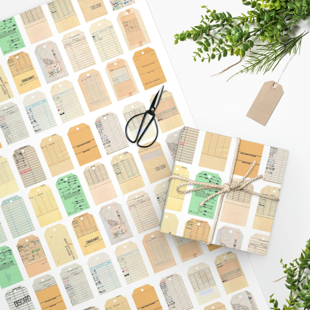 Old Library Due Date Cards Wrapping Paper, Great for Journaling ...