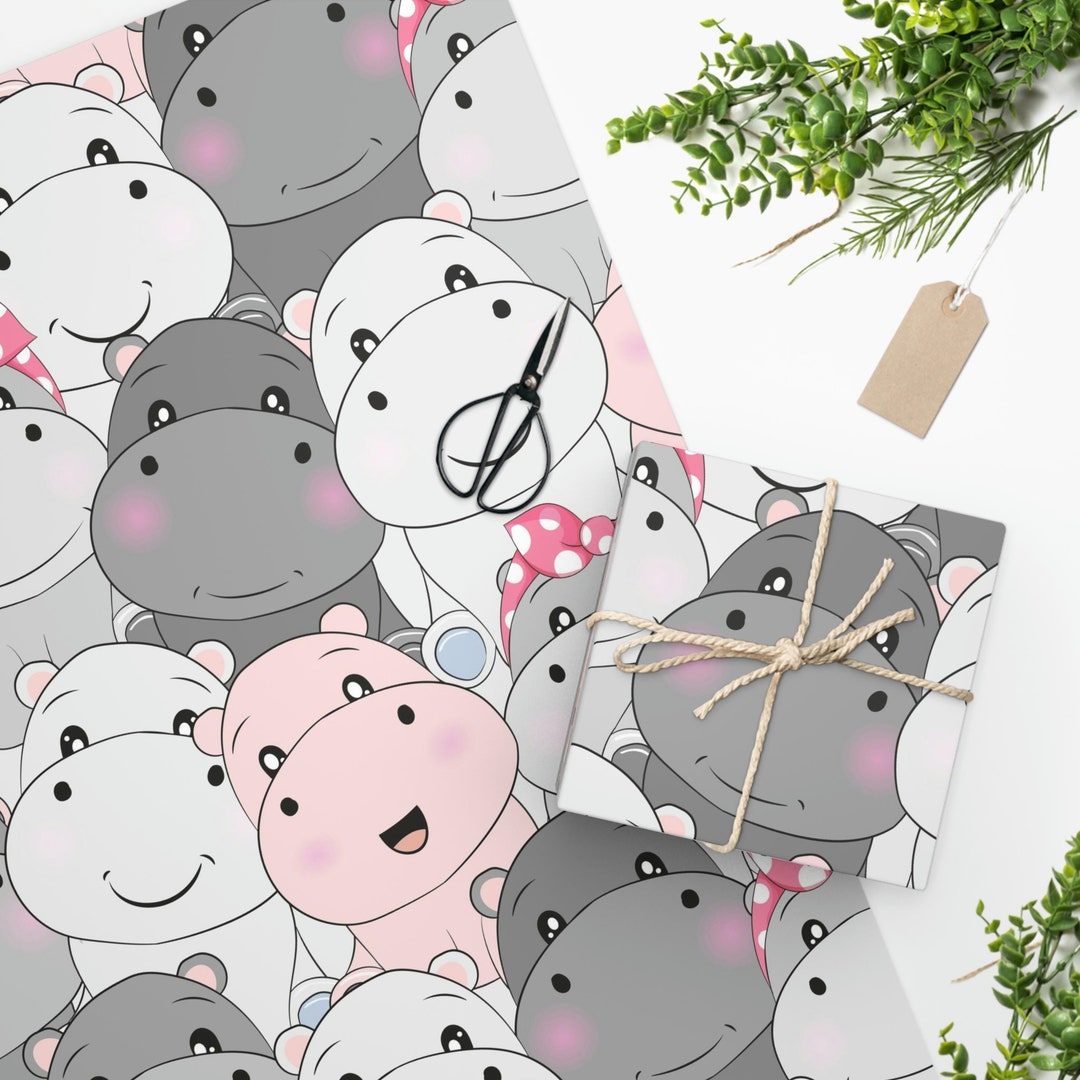 Hippo Wrapping Paper Pastel Colors Hippo Gift Wrap Baby - Etsy