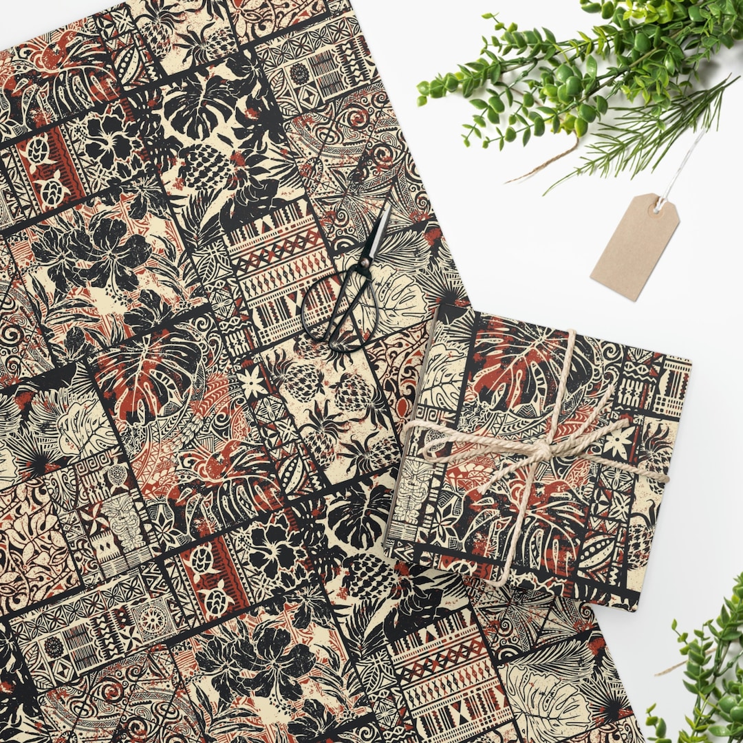 Tapa Design Wrapping Paper, Traditional Hawaiian Tapa Hibiscus and ...