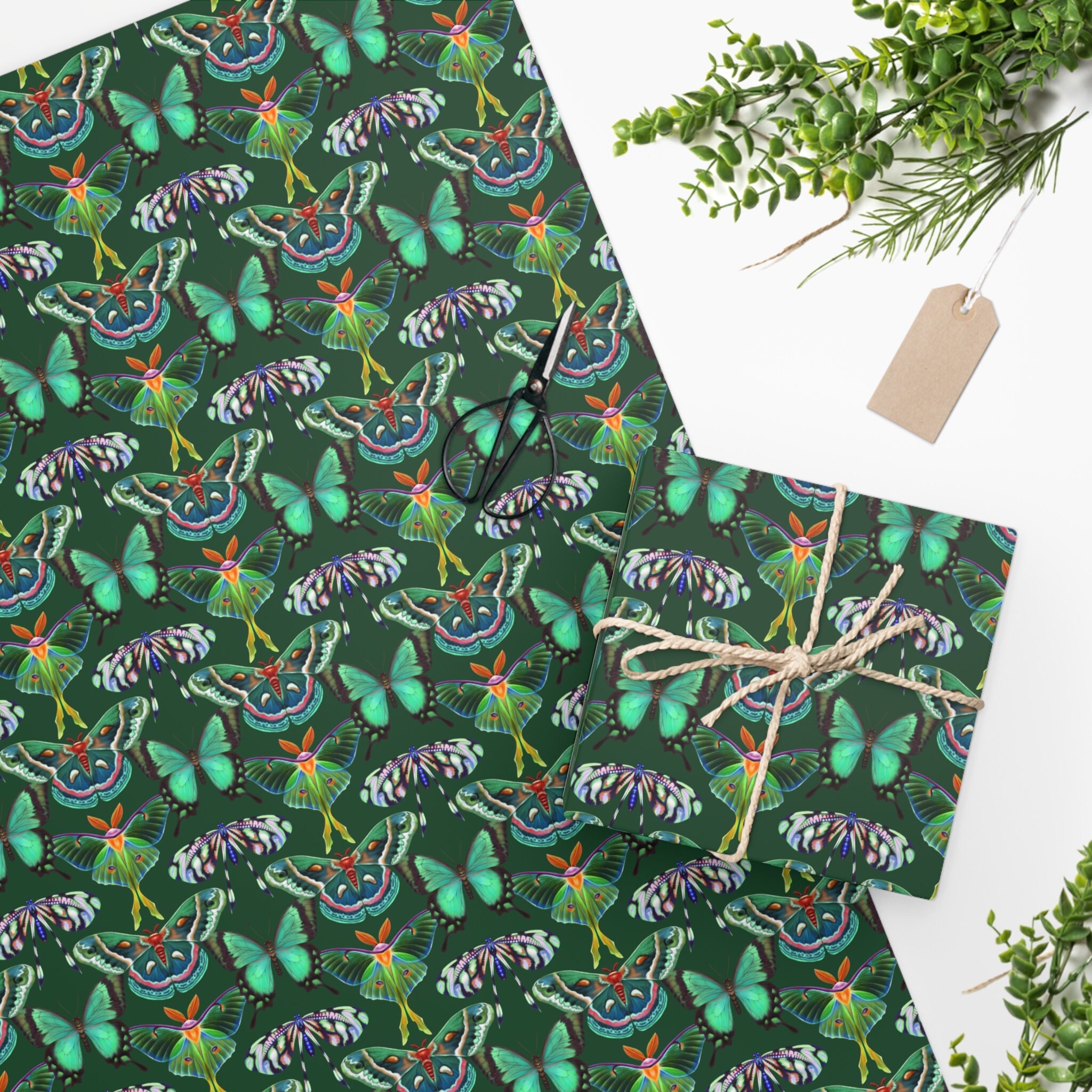Hunter Butterfly Wrapping Paper, Butterfly Gift Wrap, Green Wrapping ...