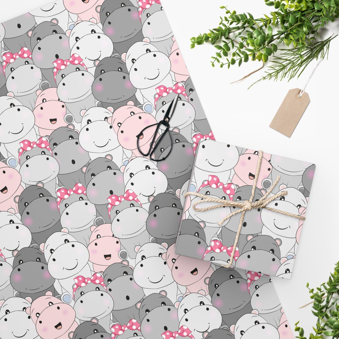 Hippo Wrapping Paper, Pastel Colors Hippo Gift Wrap, Baby Shower Gift ...