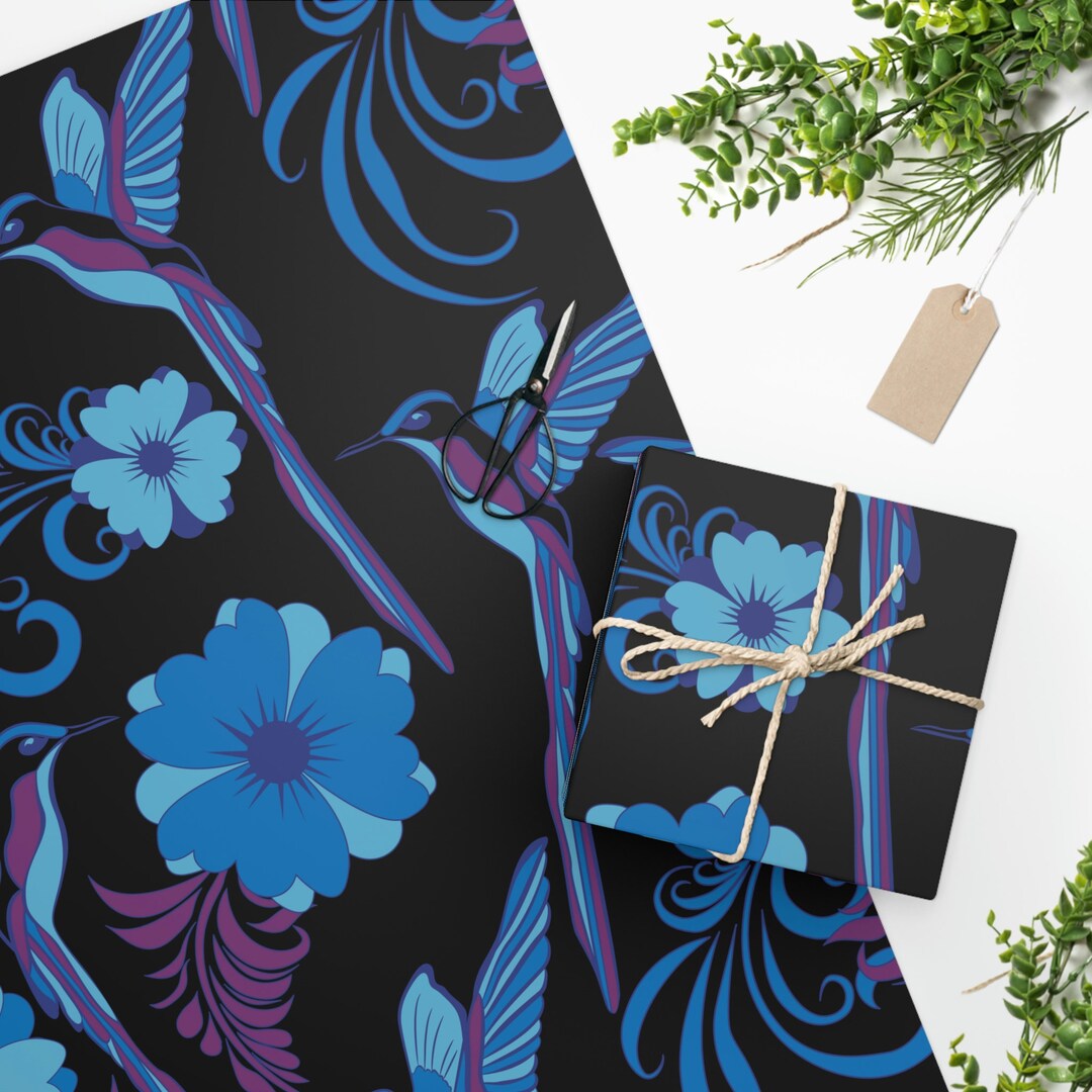 Hummingbirds Git Wrap, Illustrated Floral Wrapping Paper, Cute Wrapping Paper, Hummingbird ...