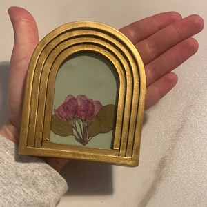 Modern Antique Brass Arch Frame Pressed Begonia Arrangement Green Gold ...
