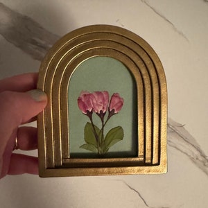 Modern Antique Brass Arch Frame Pressed Begonia Arrangement Green Gold ...