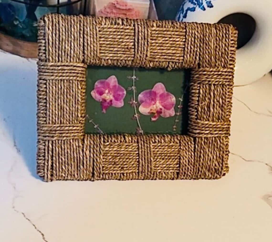Woven Seagrass Frame With Pressed Orchids Orchid Wall Decor Pressed ...