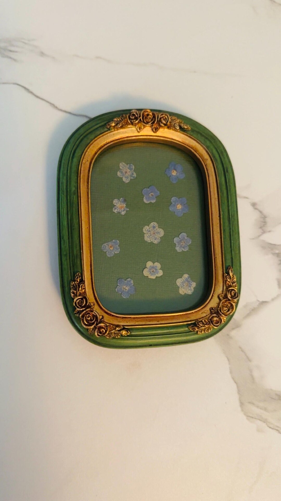 Antique Ornate Frame With Rose Detailing and Pressed Forget Me Not ...