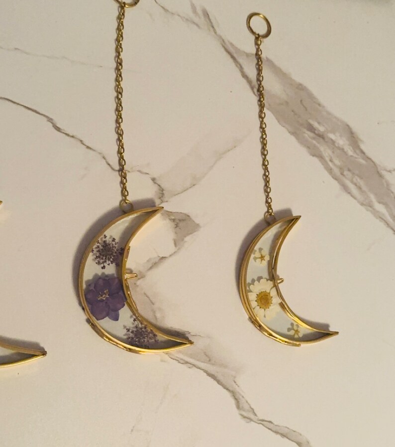 Celestial Crescent Moon Flower Delicate Mini Gold Glass Frames Pressed ...