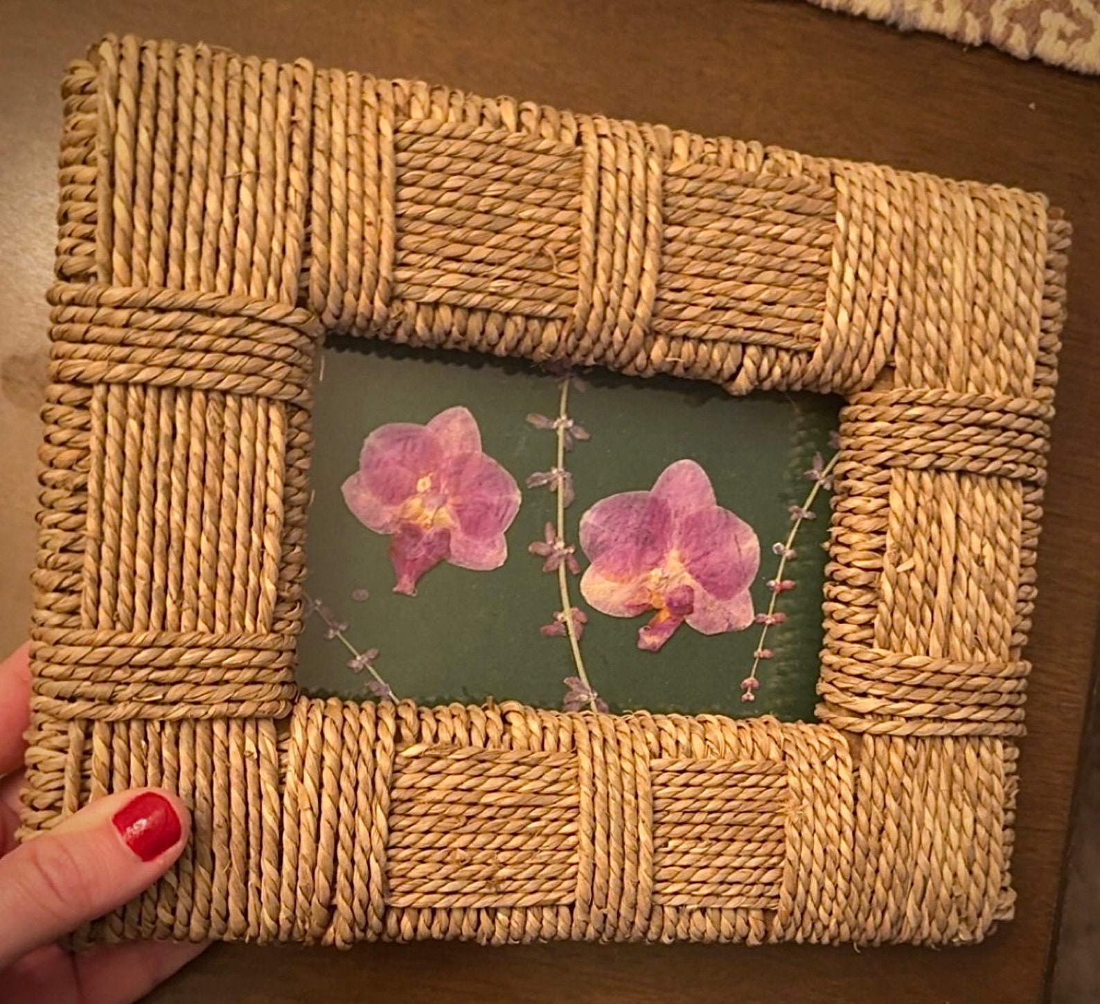 Woven Seagrass Frame With Pressed Orchids Orchid Wall Decor Pressed ...