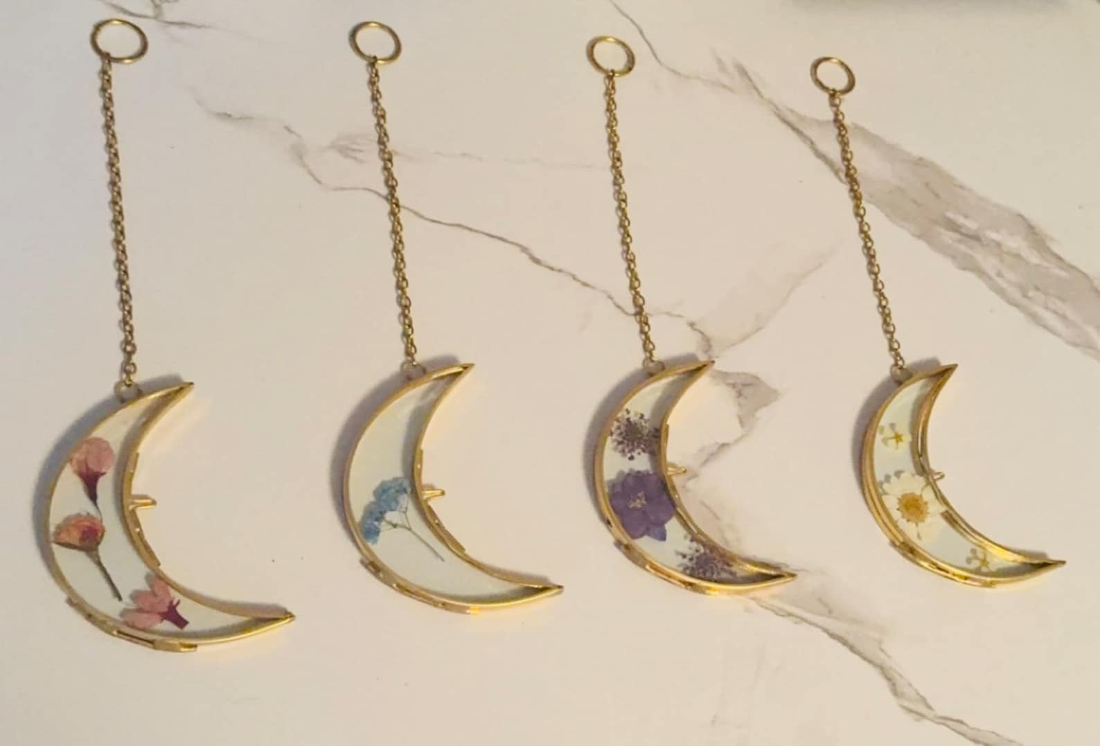 Celestial Crescent Moon Flower Delicate Mini Gold Glass Frames Pressed ...