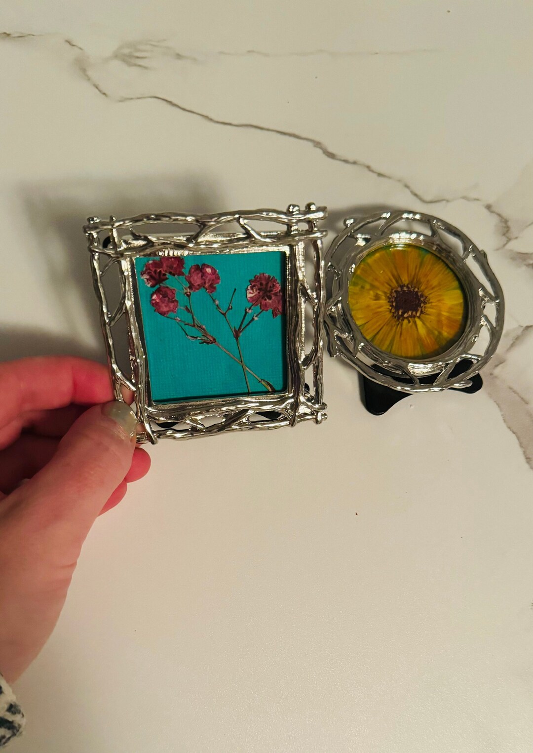 Antique Ornate Silver Tree Branch Frame Pressed Gypsophila Pressed ...