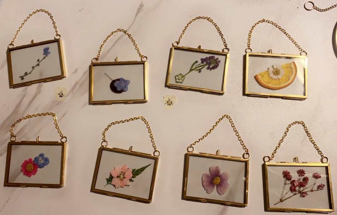 Fruity Flower Mini Gold Glass Frames Miniature Pressed Flower Fruit Art ...