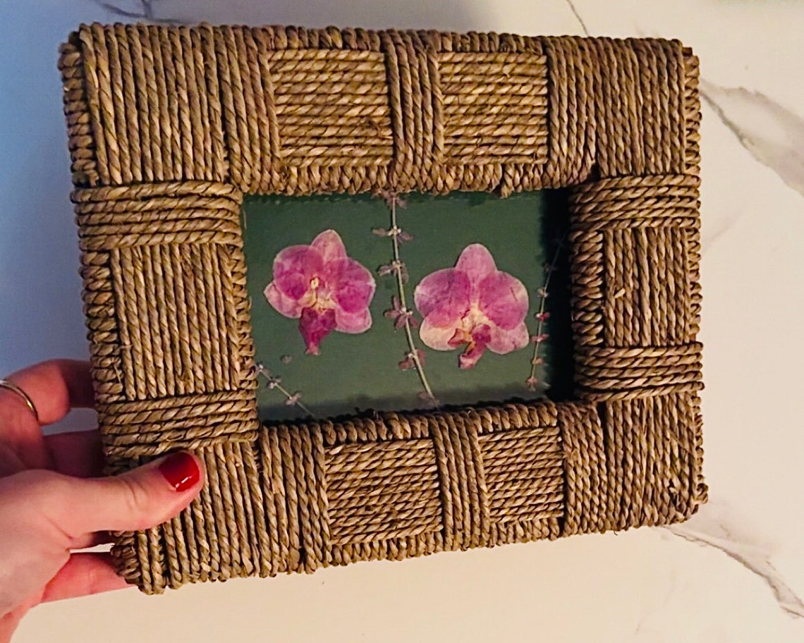 Woven Seagrass Frame With Pressed Orchids Orchid Wall Decor Pressed ...