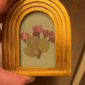 Modern Antique Brass Arch Frame Pressed Begonia Arrangement Green Gold ...