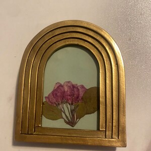 Modern Antique Brass Arch Frame Pressed Begonia Arrangement Green Gold ...