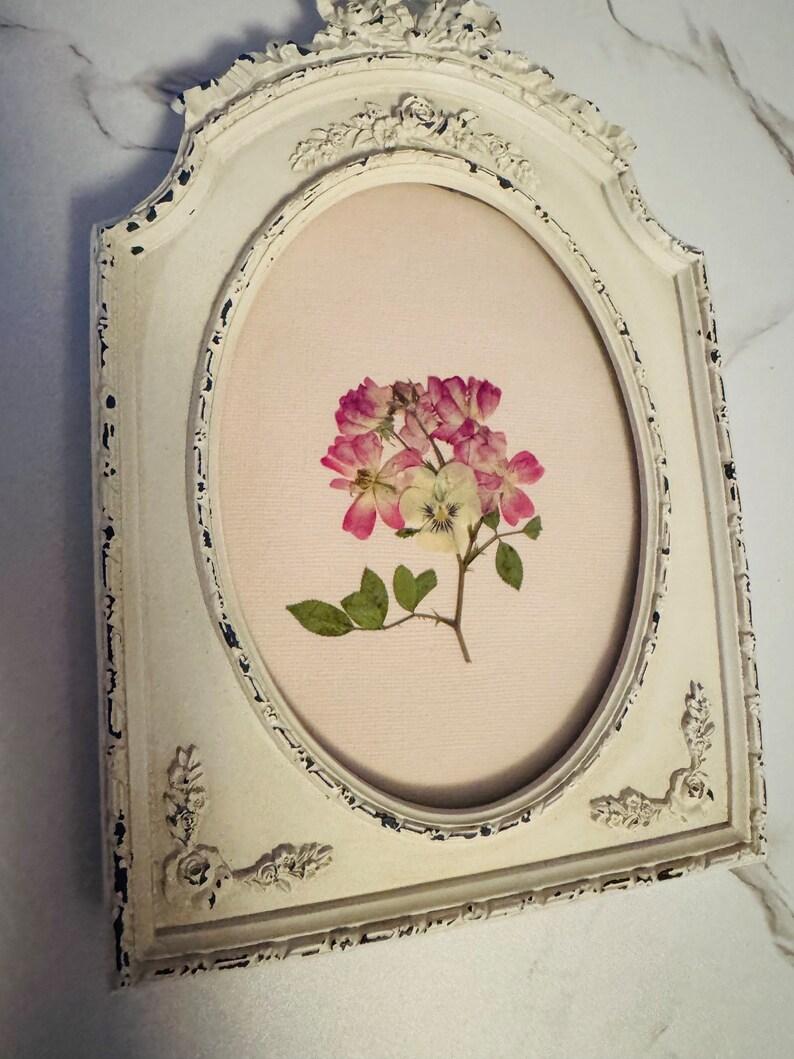 Antique Style Ornate Vintage Frame Pressed Flower Arrangement Art in ...