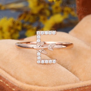 E Letter Ring Wedding Band Rose Gold Personalized Initial Ring Twig ...