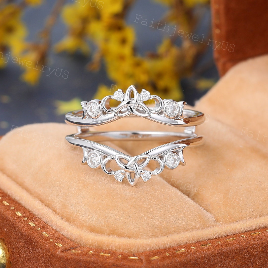 Moon Celtic Knot Moissanite Enhancer Wedding Band Unique White Gold ...