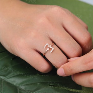 E Letter Ring Wedding Band Rose Gold Personalized Initial Ring Twig ...