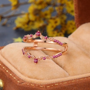 Double Enhancer Natural Ruby Wedding Band Vintage Rose Gold Wedding ...
