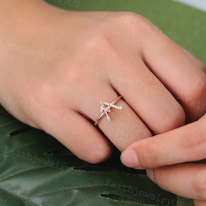 V Letter Ring Wedding Band Rose Gold Personalized Initial Ring Twig ...