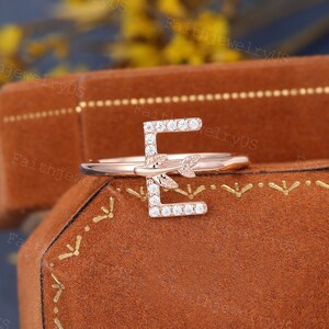 E Letter Ring Wedding Band Rose Gold Personalized Initial Ring Twig ...