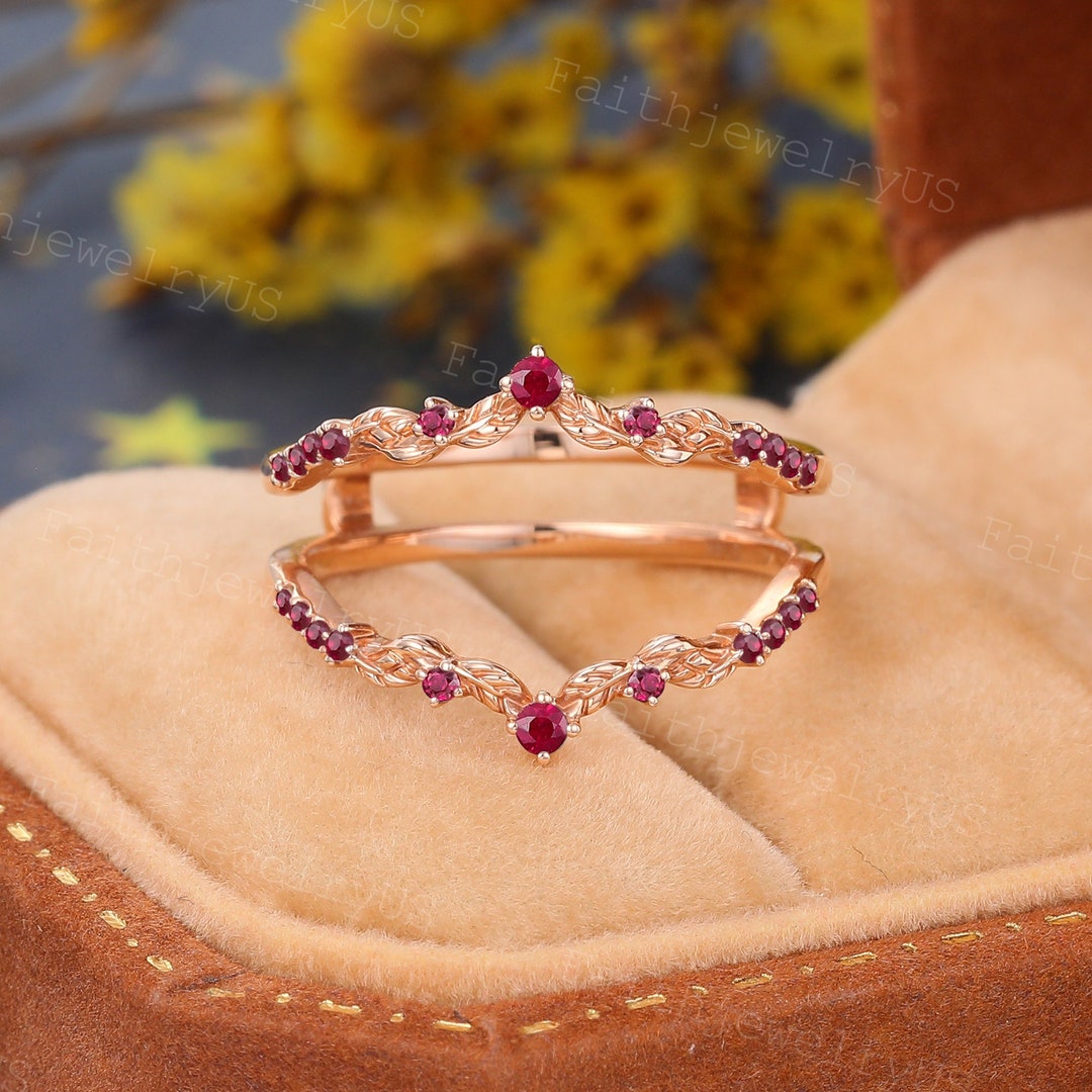 Double Enhancer Natural Ruby Wedding Band Vintage Rose Gold Wedding ...