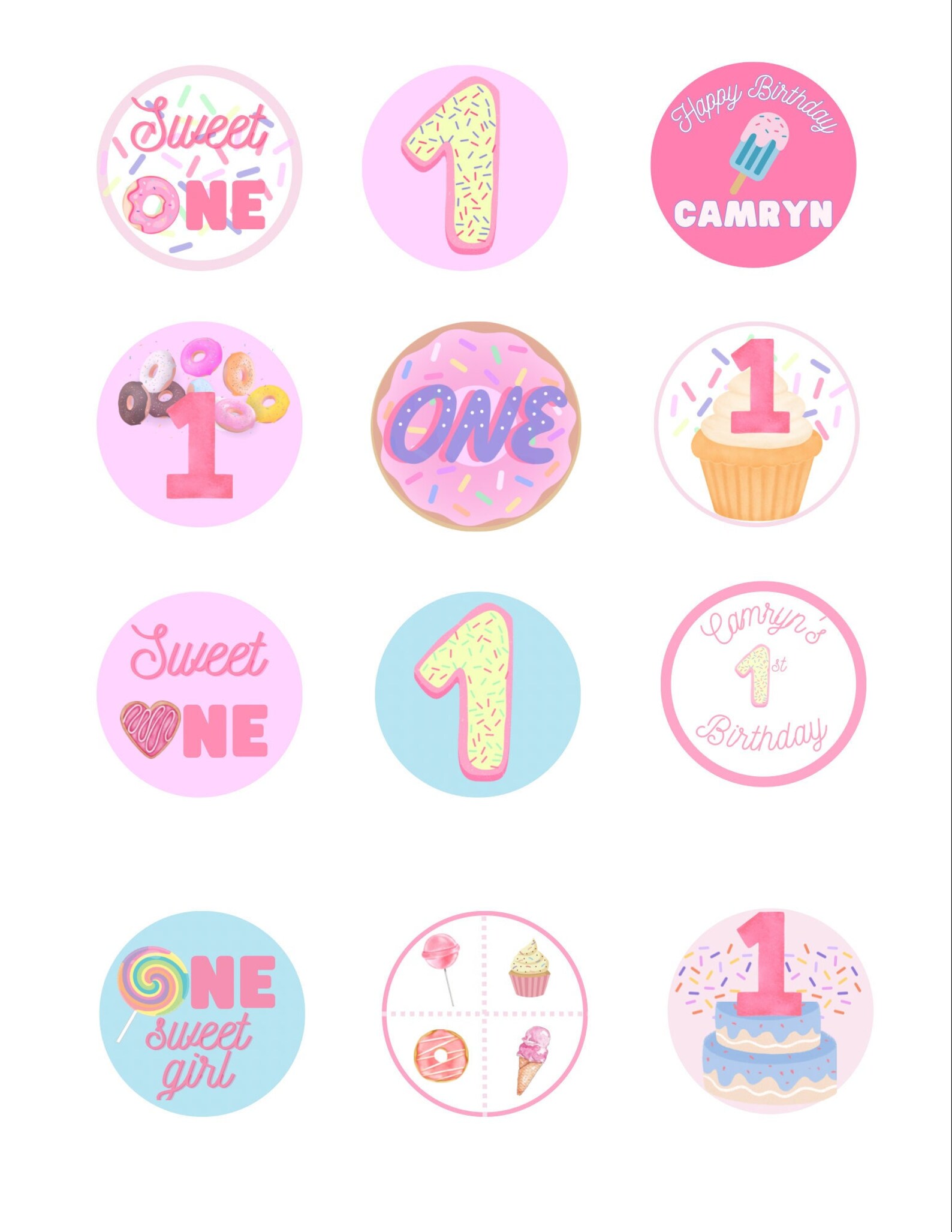 Sweet One Cupcake Topper Template, INSTANT DOWNLOAD - Etsy