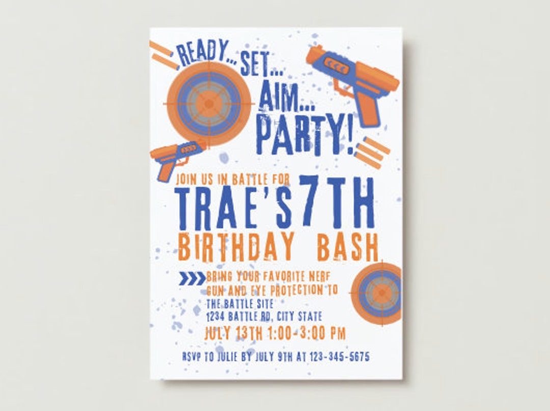 Nerf War Birthday Party, Printable Nerf Party Invitation Template, Any ...