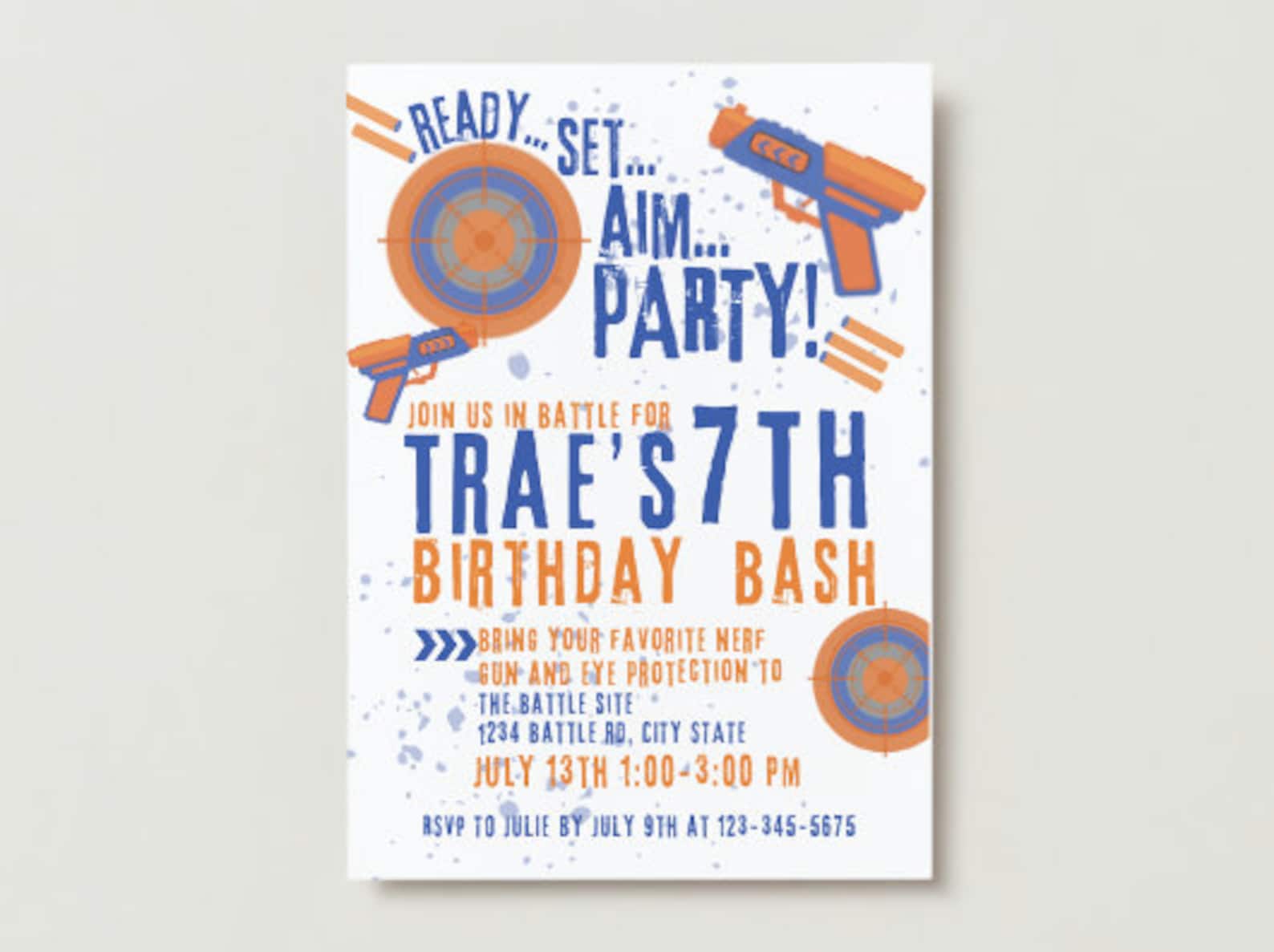 Nerf War Birthday Party, Printable Nerf Party Invitation Template, Any ...