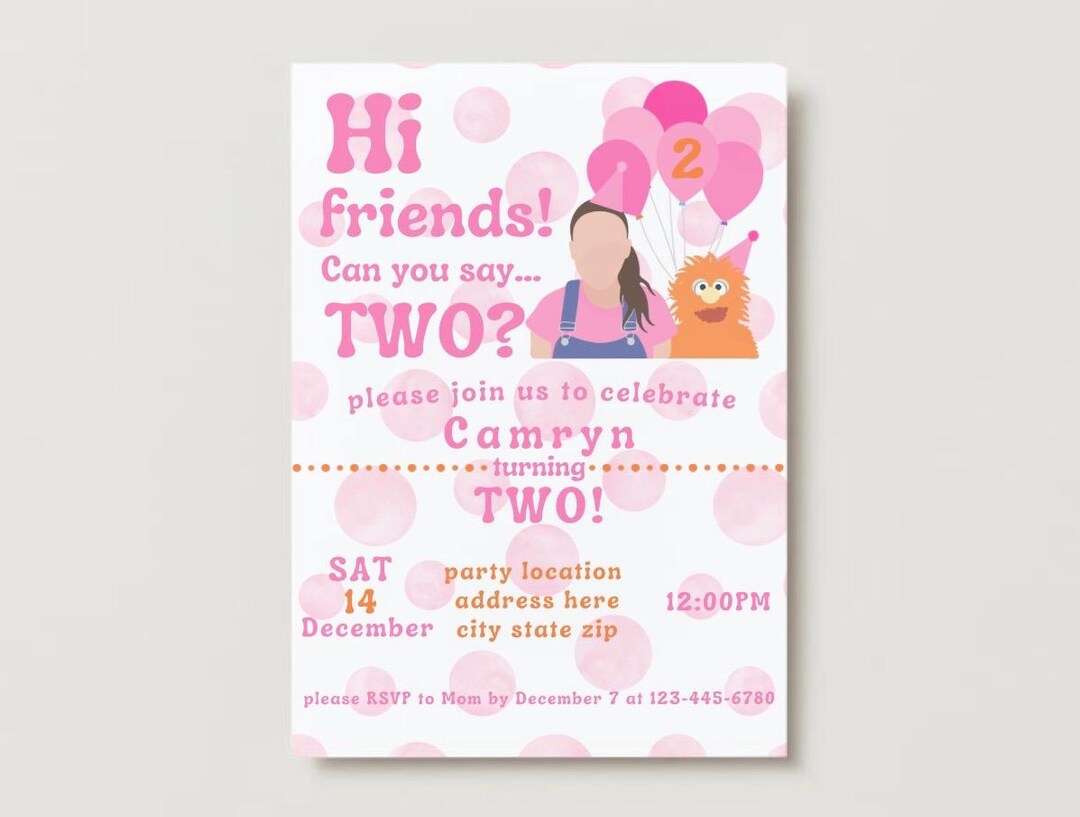 Can You Say TWO Birthday Invite Girl, Pink Ms Rachel Birthday Invite ...