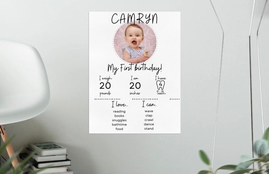 Basic Circle Photo Milestone Board, Gender Neutral, 1st Birthday Photo ...