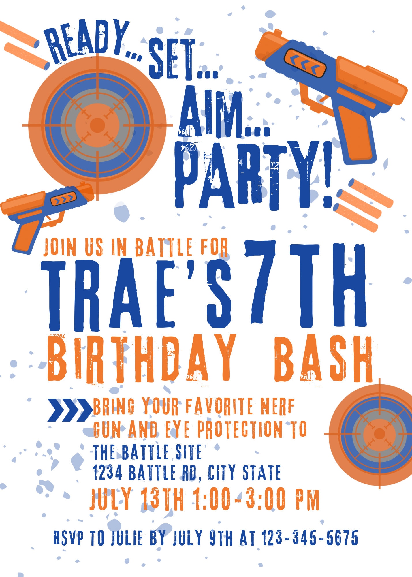 Nerf War Birthday Party, Printable Nerf Party Invitation Template, Any ...