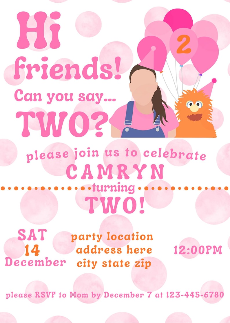 Can You Say TWO Birthday Invite Girl, Pink Ms Rachel Birthday Invite ...