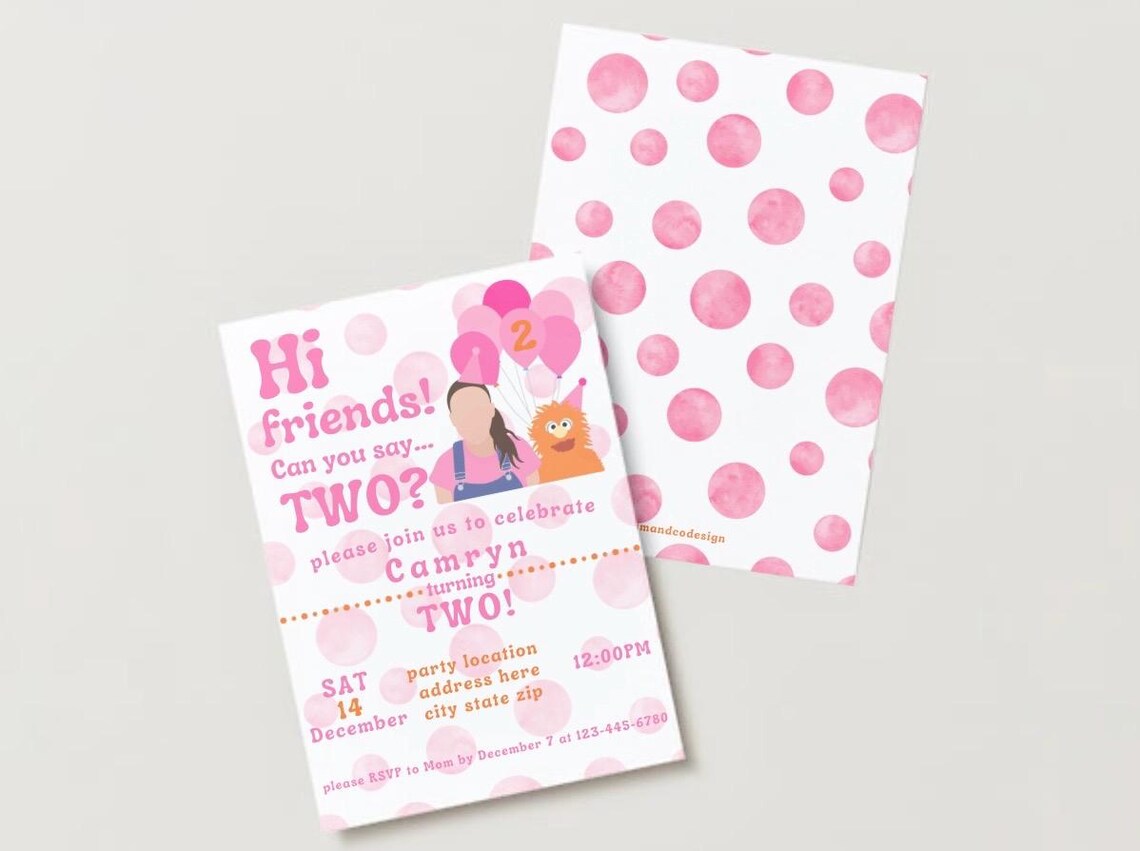 Can You Say TWO Birthday Invite Girl, Pink Ms Rachel Birthday Invite ...