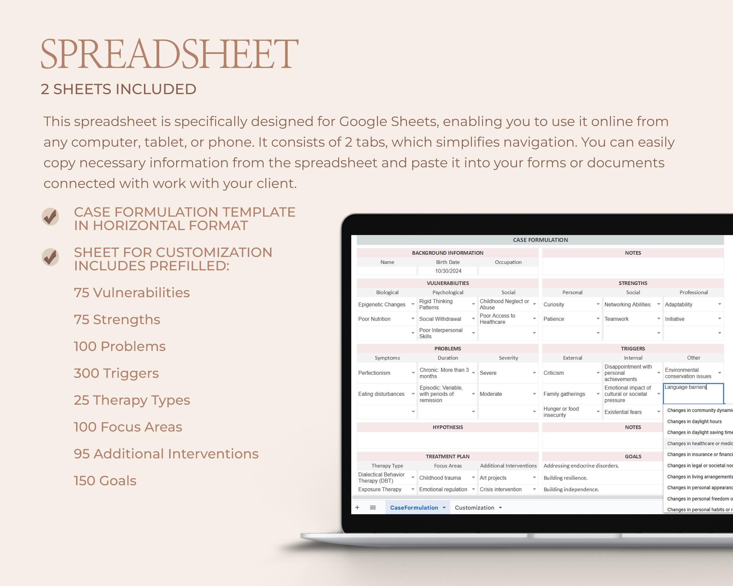 Case Conceptualization, Psychology Therapy Plan, Therapist Templates ...