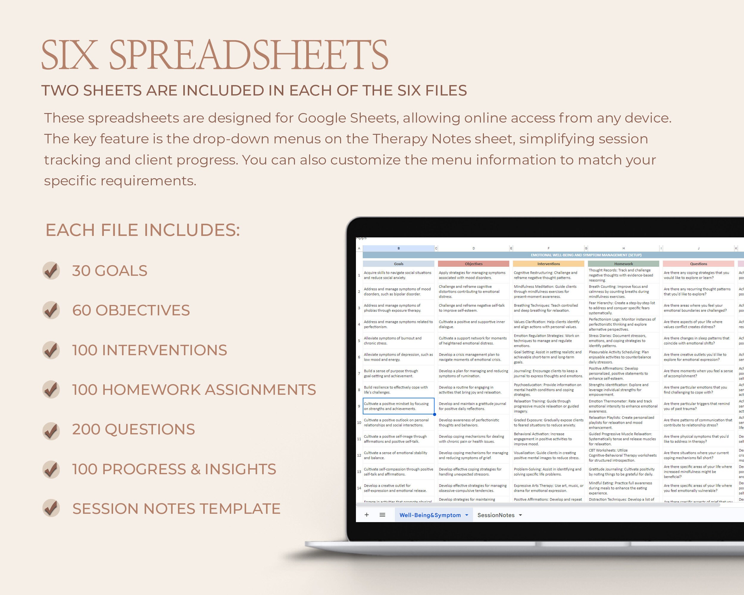 Therapy Goals Session Notes Template Treatment Objectives Intervention ...