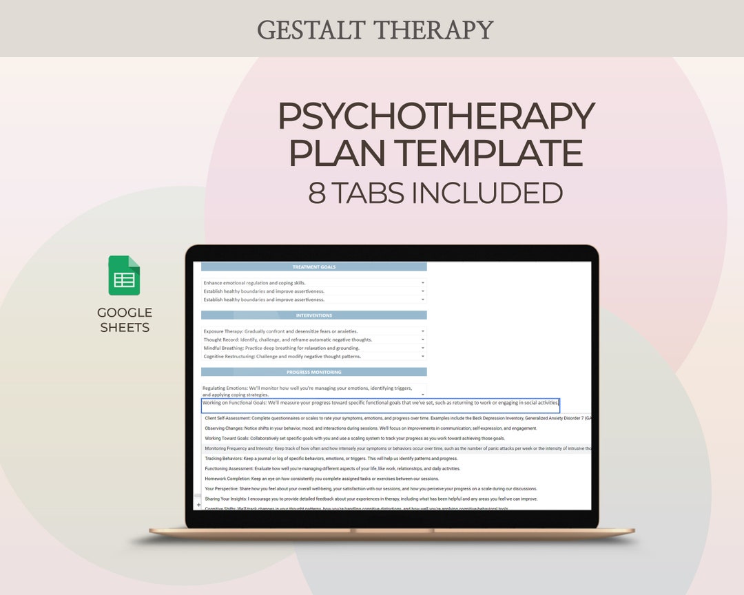 Treatment Plan Template, Therapist Spreadsheet, Goals, Interventions ...