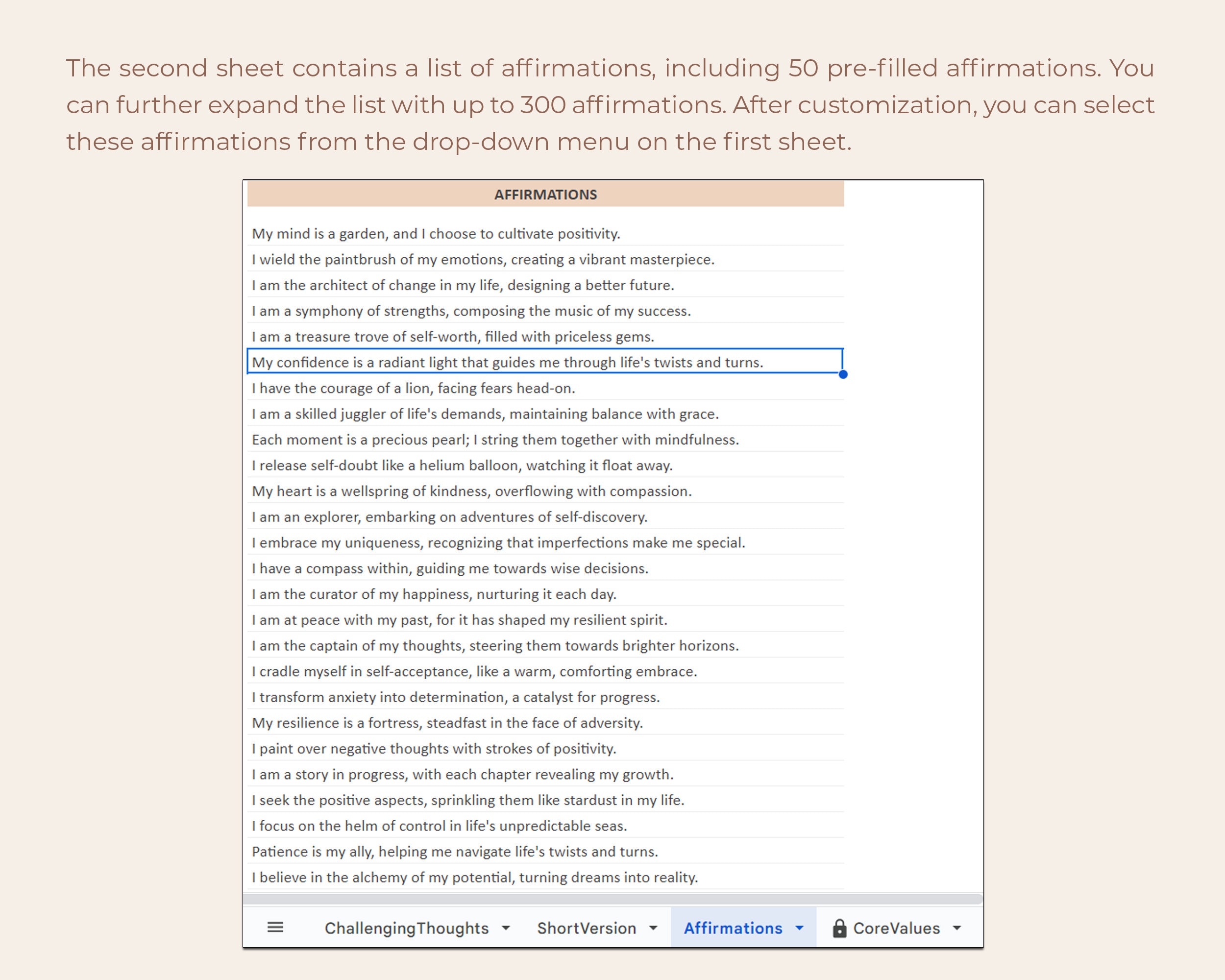 Reframing Negative Thoughts CBT Affirmations Core Values Clarification ...