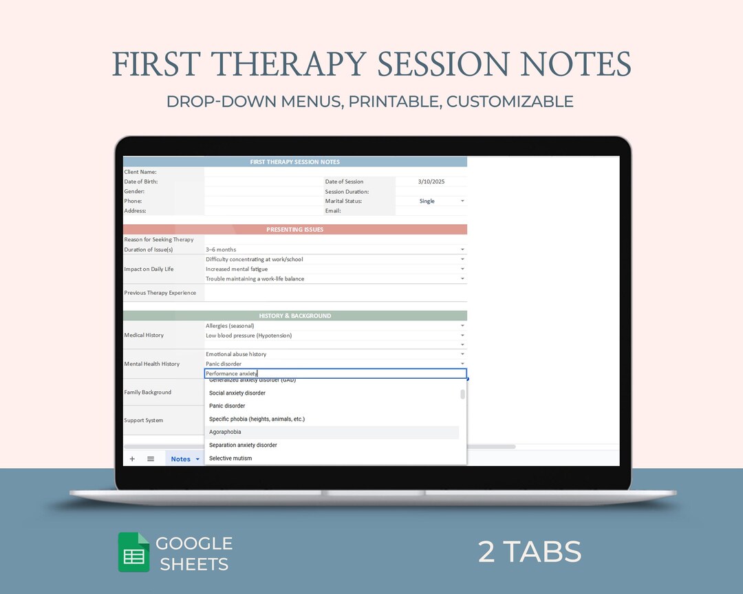 First Therapy Session Notes Template, Therapist Note, Therapy Goals ...