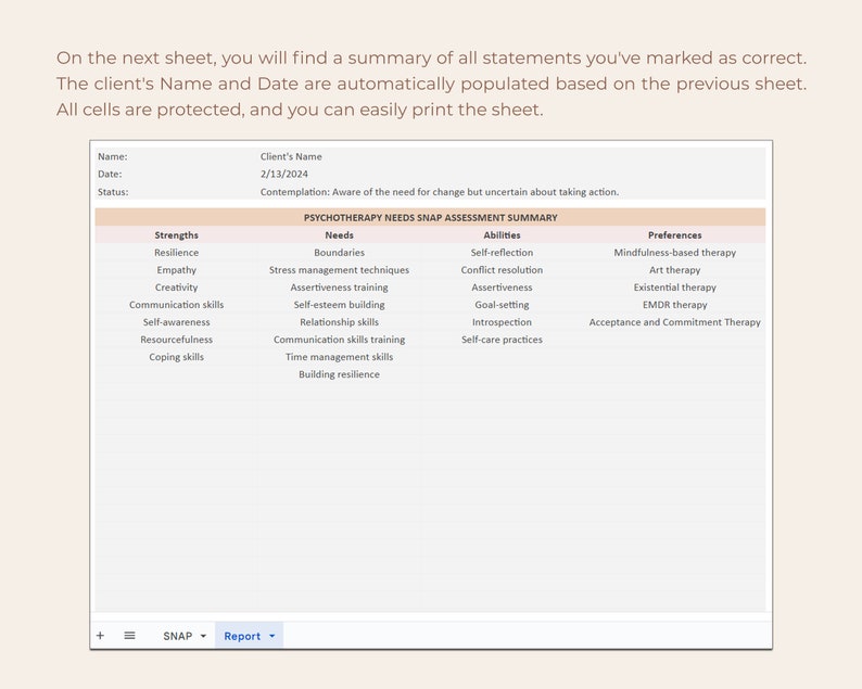 SNAP Assessment Template, Counseling Snap Assessment, Mental Health ...