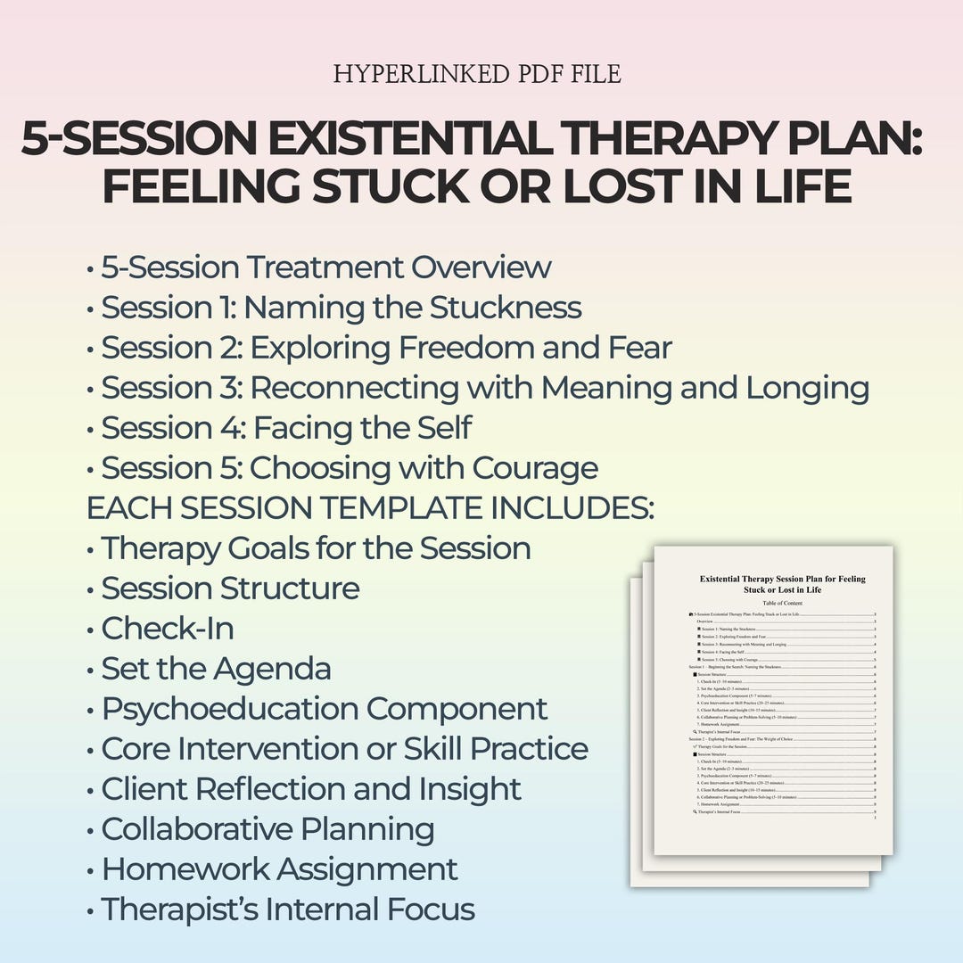 Existential Therapy Session Plan for Life Direction Structured Session ...