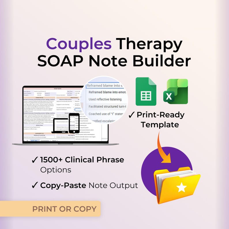 Couples Therapy SOAP Note Builder Spreadsheet LMFT Documentation Tool ...