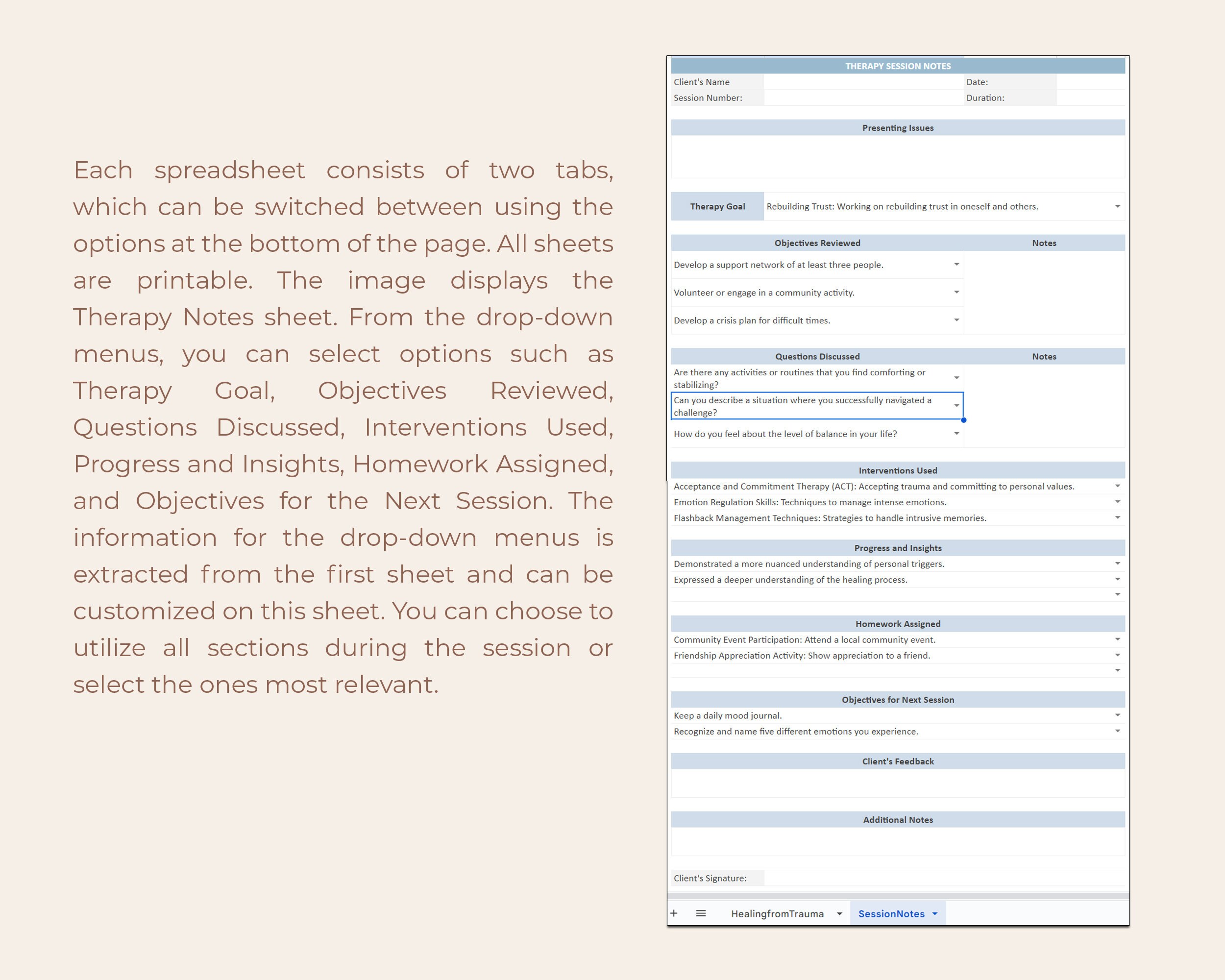 Therapy Session Notes Template, Therapy Objectives, Therapy Goals ...