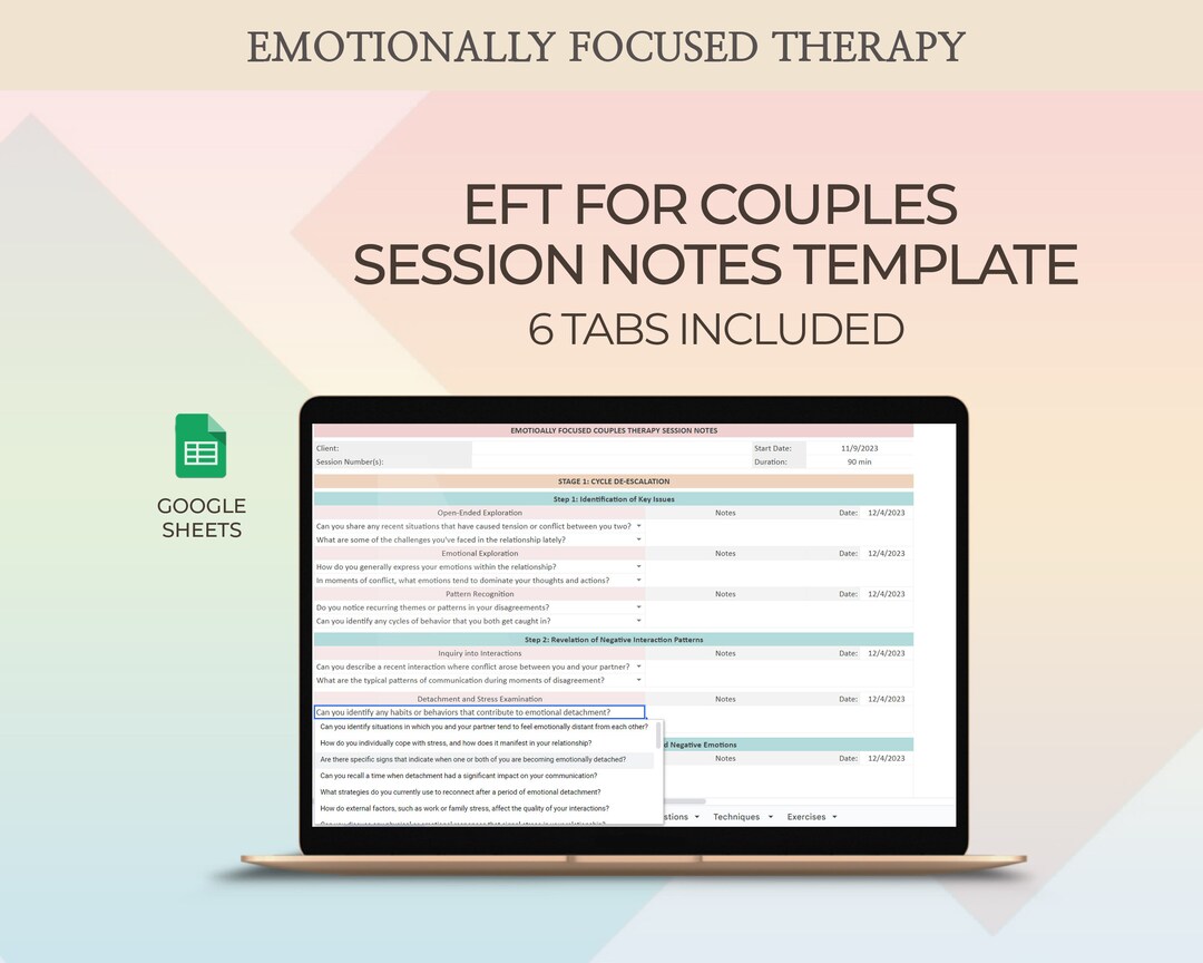 Emotionally Focused Therapy Notes, EFCT Session Notes Template, Couple ...