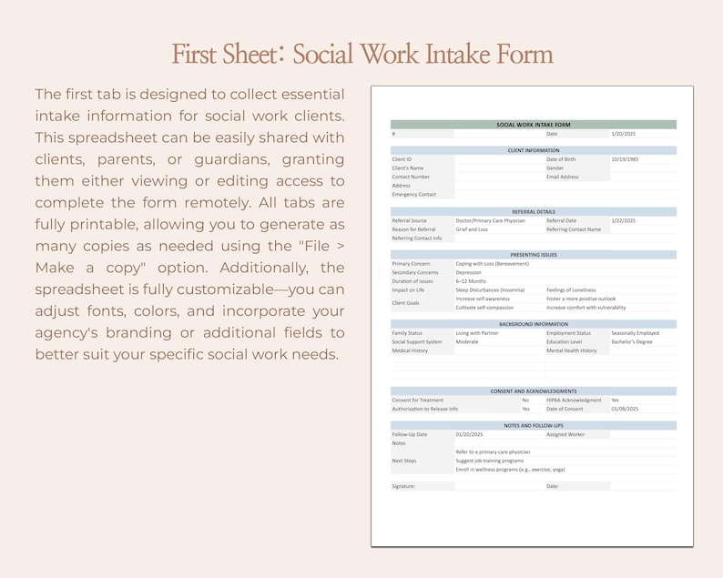 Social Work Intake Form, Social Worker Form, Documents for Social Work, Social Work Counseling ...