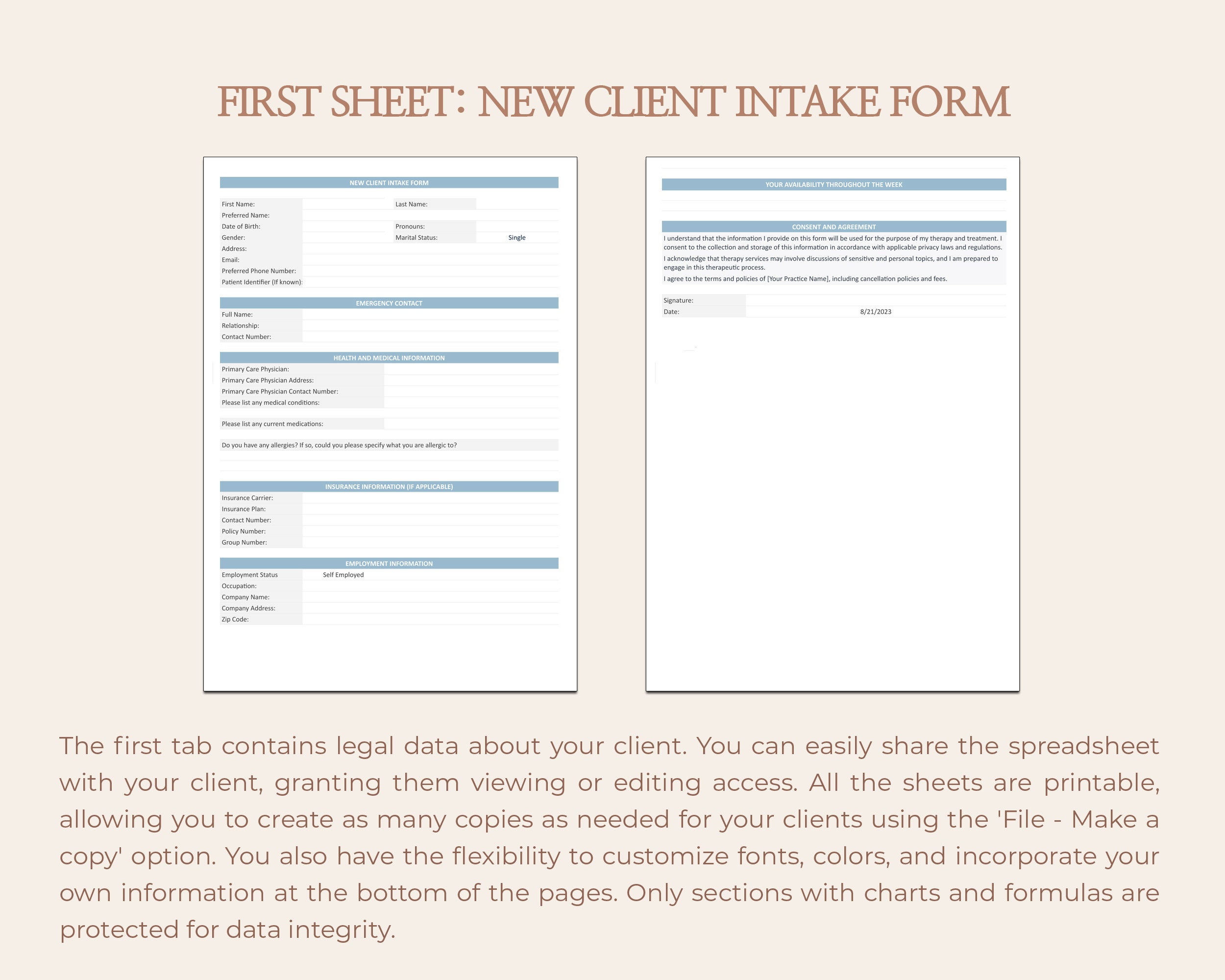 Therapy Client Intake Form, Psychotherapist Client Intake Form ...